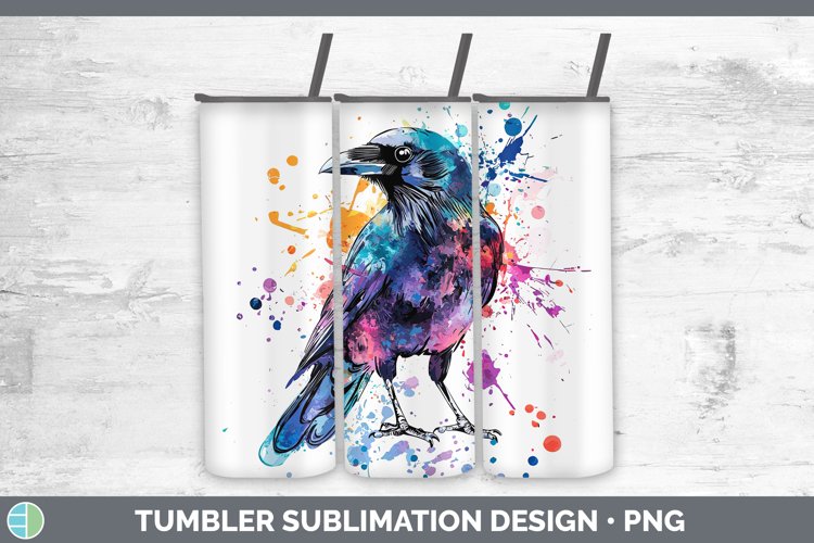 Watercolor Bird Crow Tumbler Sublimation 20 oz Skinny Tumble
