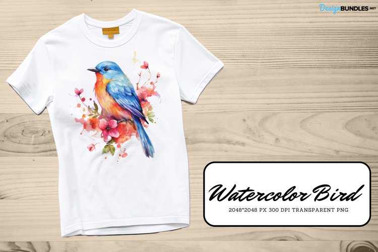 Watercolor bird design, bird with flowers