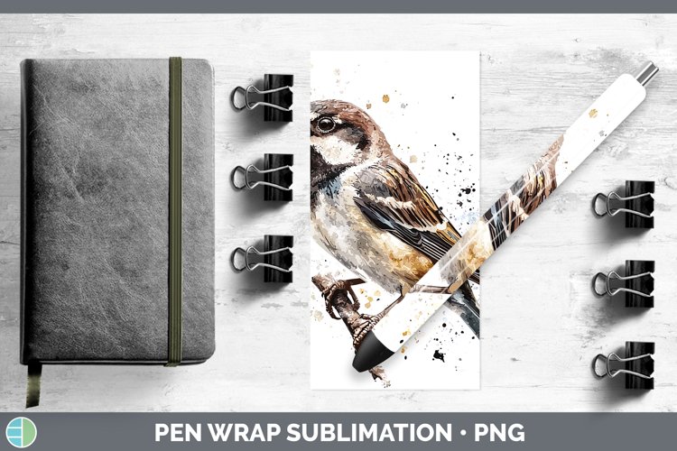 Watercolor Bird Sparrow Pen Wrap Sublimation Pen Designs