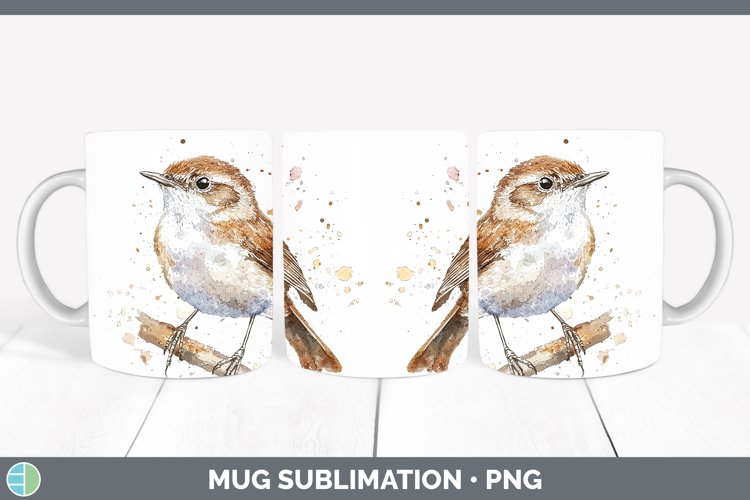 Watercolor Bird Wren Mug Wrap Sublimation Coffee Cup Designs