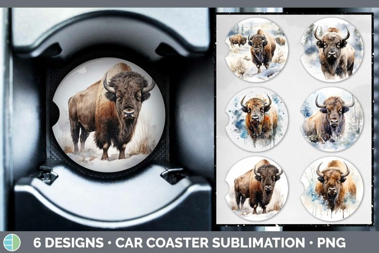 Watercolor Bison Car Coaster | Bundle Coaster Designs