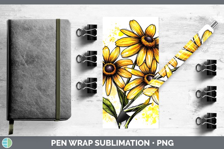 Watercolor Black-eyed Susan Pen Wrap Sublimation Pen Designs