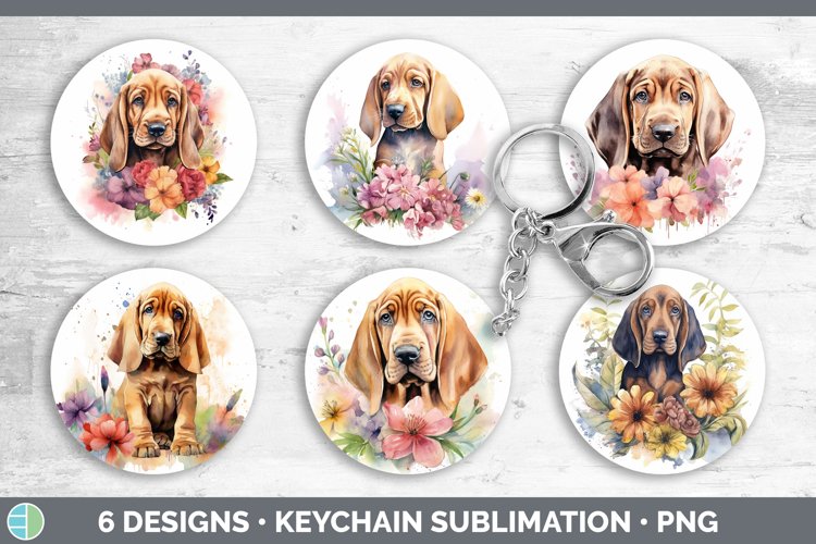 Watercolor Bloodhound Dog Keychain | Sublimation Keyring Des