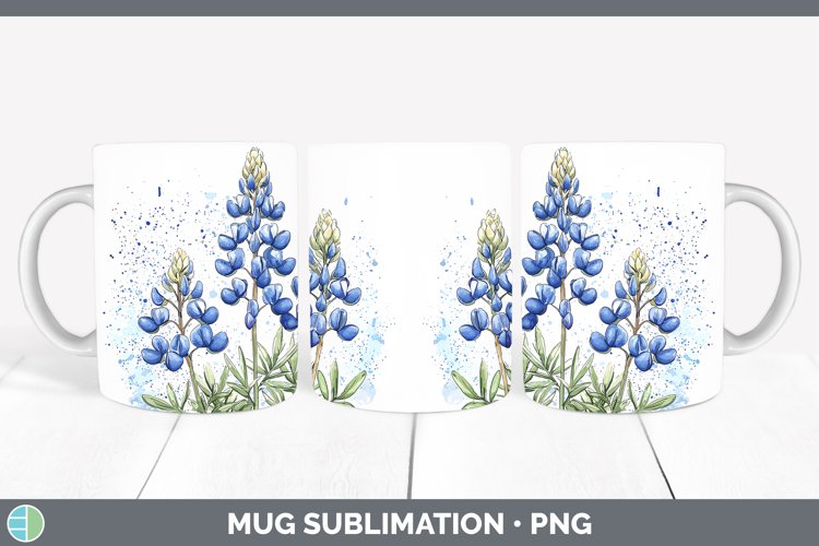 Watercolor Bluebonnet Mug Wrap Sublimation Coffee Cup Design