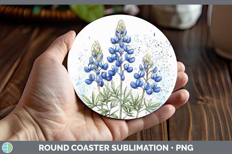 Watercolor Bluebonnet Round Coaster Sublimation Coaster Desi