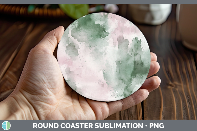 Watercolor Blush Sage Round Coaster Sublimation Coaster Desi