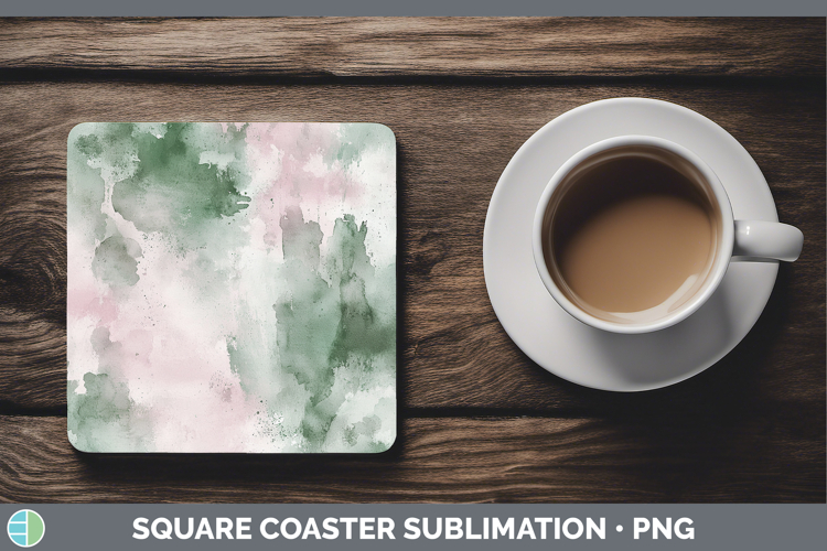 Watercolor Blush Sage Square Coaster Sublimation Coaster Des