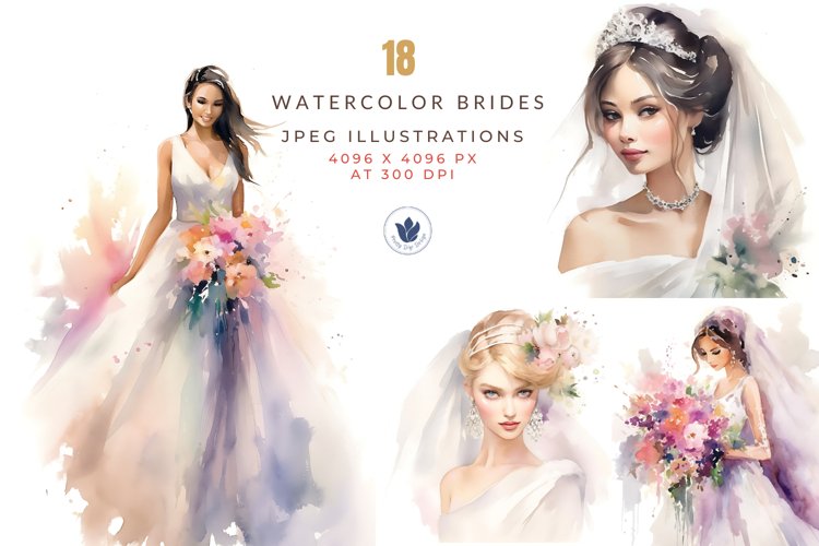 Watercolor Brides| 18 Jpeg Illustrations