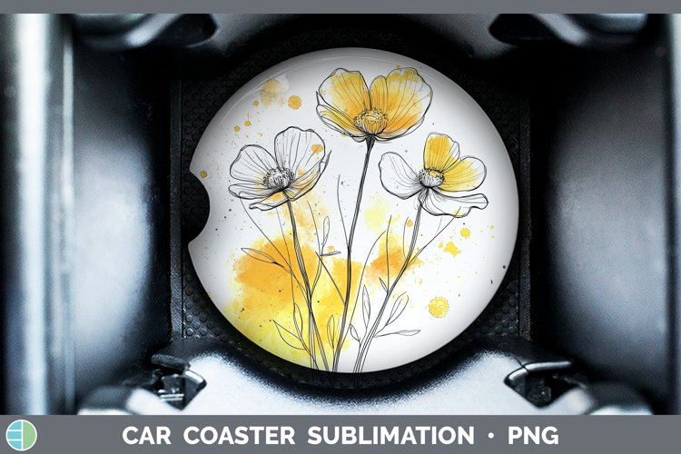 Watercolor Buttercup Car Coaster Sublimation Designs