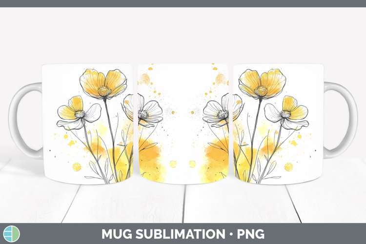 Watercolor Buttercup Mug Wrap Sublimation Coffee Cup Designs