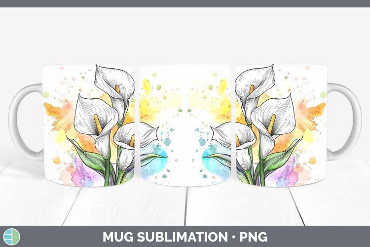 Watercolor Calla Lily Mug Wrap Sublimation Coffee Cup Design