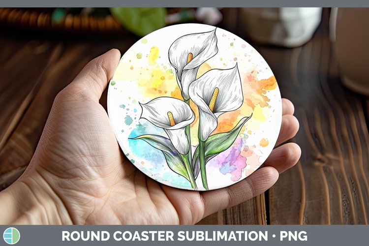 Watercolor Calla Lily Round Coaster Sublimation Coaster Desi
