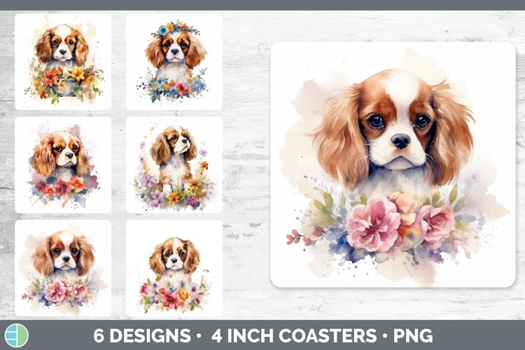 Watercolor Cavalier King Charles Spaniel Dog Square Coaster