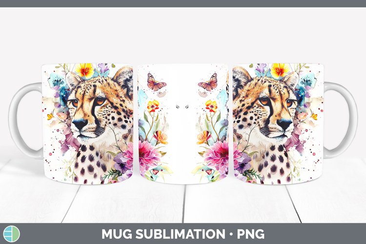 Watercolor Cheetah Mug Wrap Sublimation Coffee Cup Designs