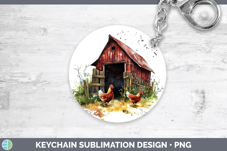 Watercolor Chicken Keychain Sublimation Keyring Designs