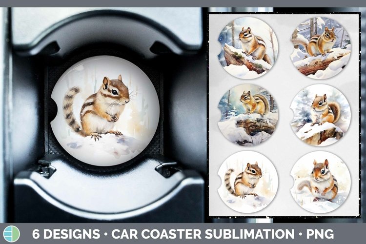 Watercolor Chipmunk Car Coaster | Bundle Coaster Designs