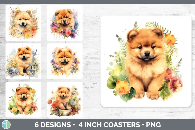 Watercolor Chow Chow Dog Square Coaster | Sublimation Coaste