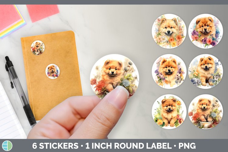 Watercolor Chow Chow Dog Stickers | Round Labels Designs Bun