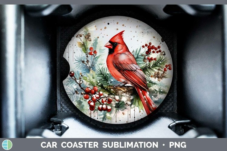 Watercolor Christmas Cardinal Car Coaster Sublimation Coaste