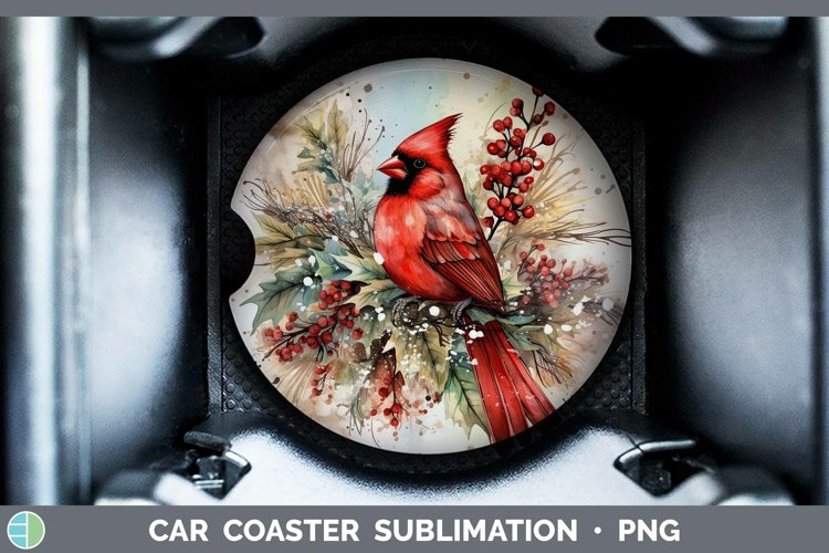 Watercolor Christmas Cardinal Car Coaster Sublimation Coaste