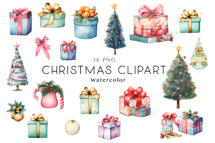 Christmas Clipart Watercolor Bundle (2957102)