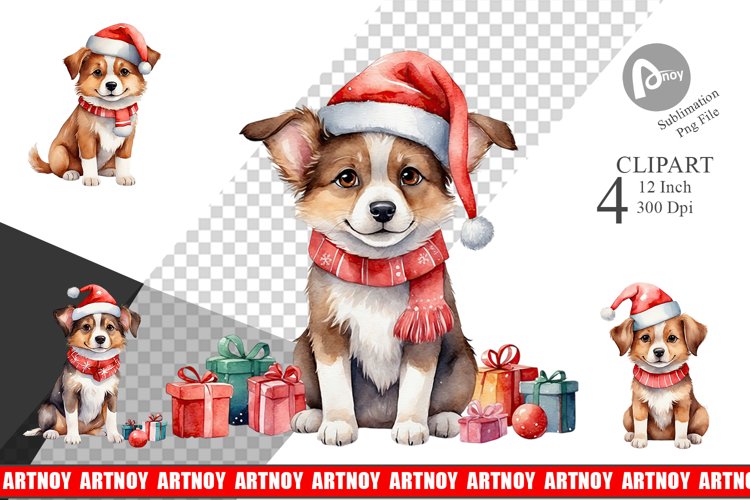 Clipart Watercolor Christmas Dog (4698390)
