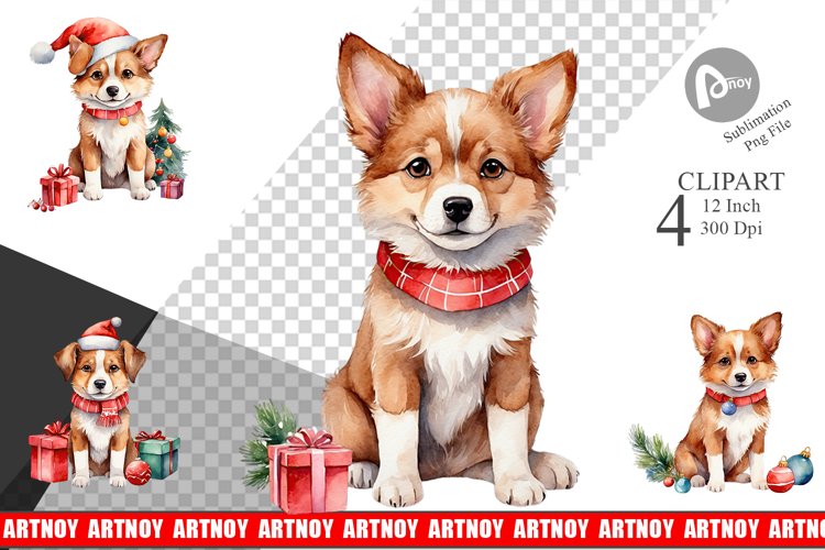 Clipart Watercolor Christmas Dog (4698577)