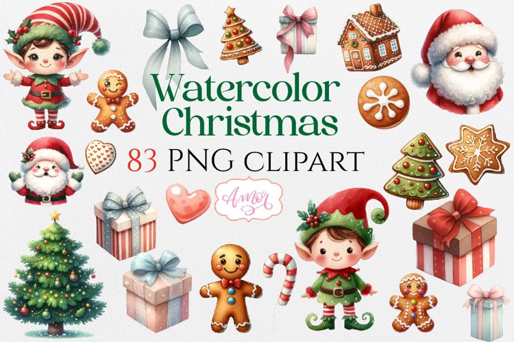 Watercolor Christmas PNG clipart BUNDLE