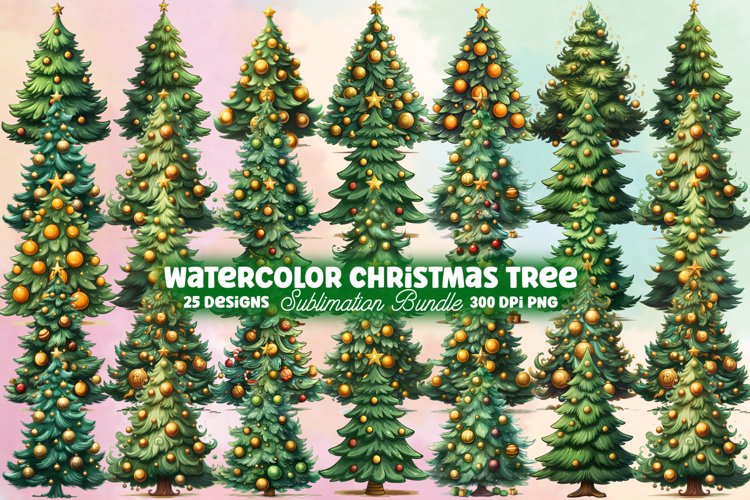 Watercolor Christmas tree clipart Bundle, Christmas tree