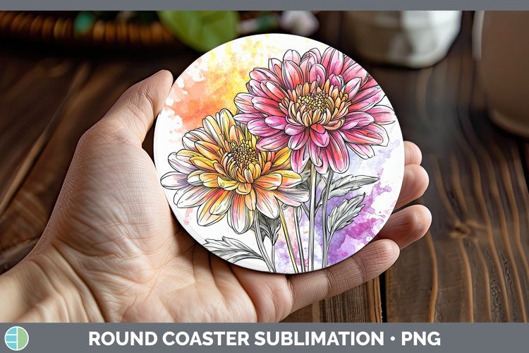 Watercolor Chrysanthemum Round Coaster Sublimation Coaster D