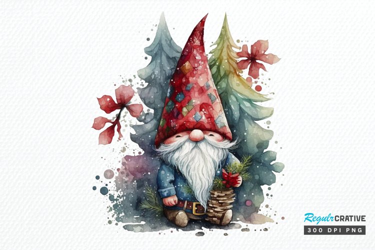 Watercolor Christmas Gnome PNG Clipart