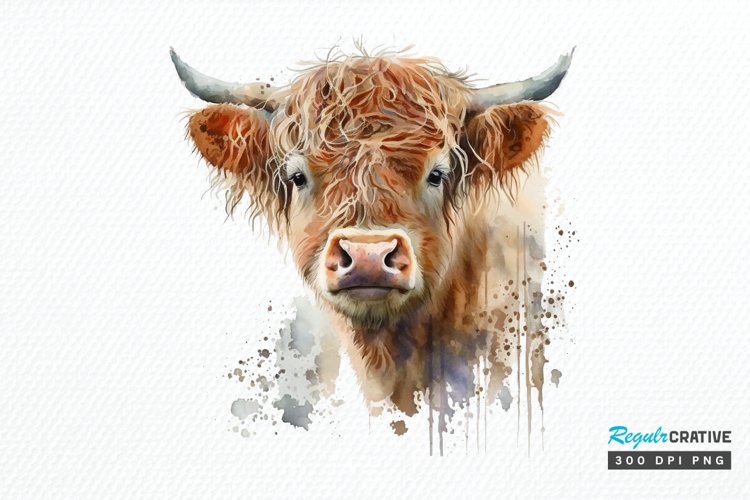 Watercolor Cute Highland Cow PNG Clipart