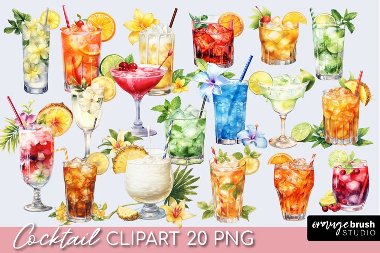 Watercolor Cocktail Clipart, Cocktail Sublimation Designs