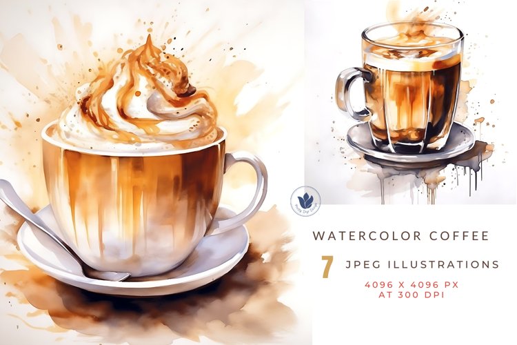 Watercolor Coffee| 7 Jpeg Illustrations