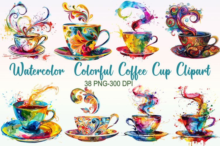 Colorful Coffee Cup Clipart Bundle