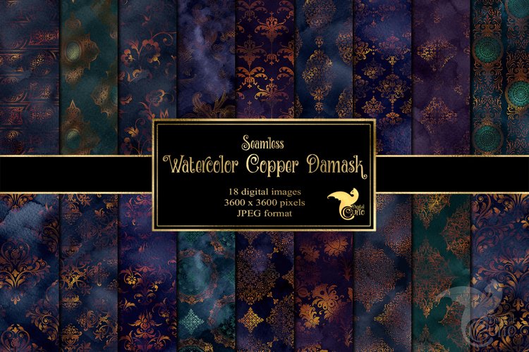 Watercolor Copper Damask Digital Paper