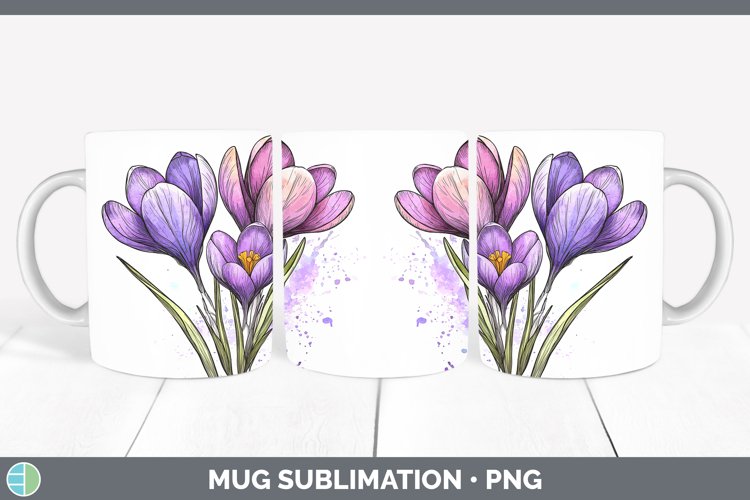 Watercolor Crocus Mug Wrap Sublimation Coffee Cup Designs