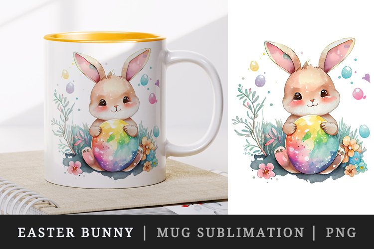 Cute Easter Bunny mug, coffee cup wrap sublimation design
