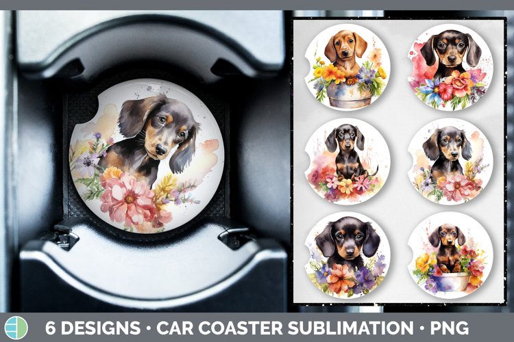 Watercolor Dachshund Dog Car Coaster | Sublimation Coaster D