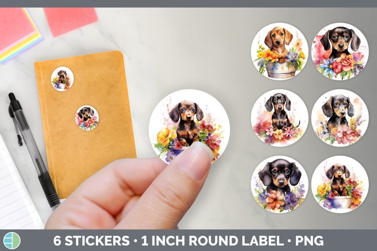 Watercolor Dachshund Dog Stickers | Round Labels Designs Bun