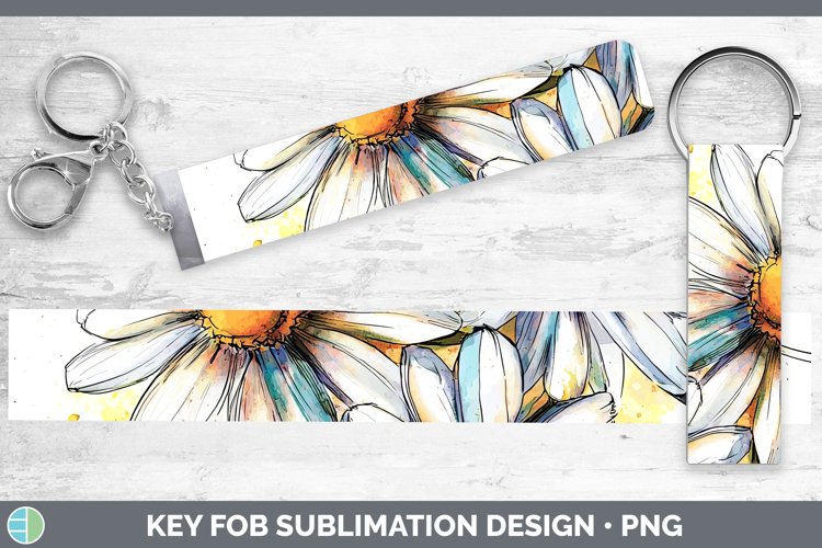 Watercolor Daisy Key Fob Sublimation Wristlet Designs