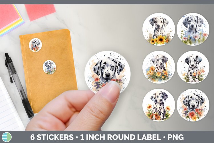 Watercolor Dalmatian Dog Stickers | Round Labels Designs Bun