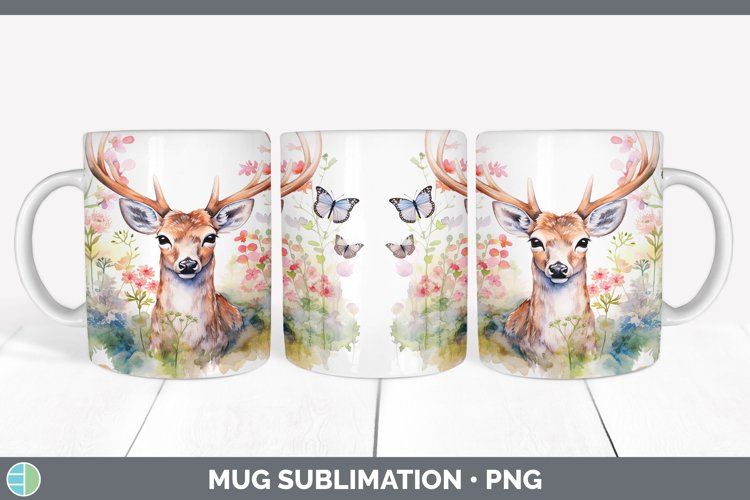 Watercolor Deer Mug Wrap | Sublimation Coffee Cup Designs