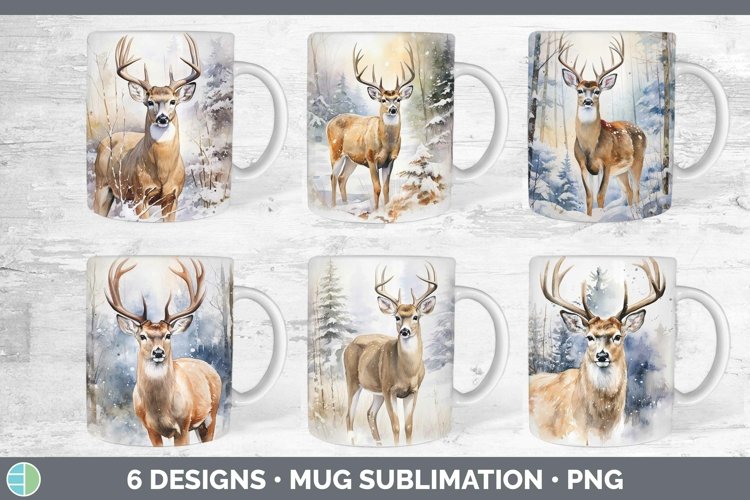 Watercolor Deer Mug Wrap | Bundle Coffee Cup Designs