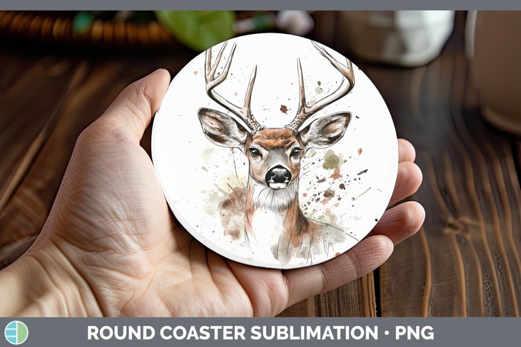 Watercolor Deer Round Coaster Sublimation Coaster Designs