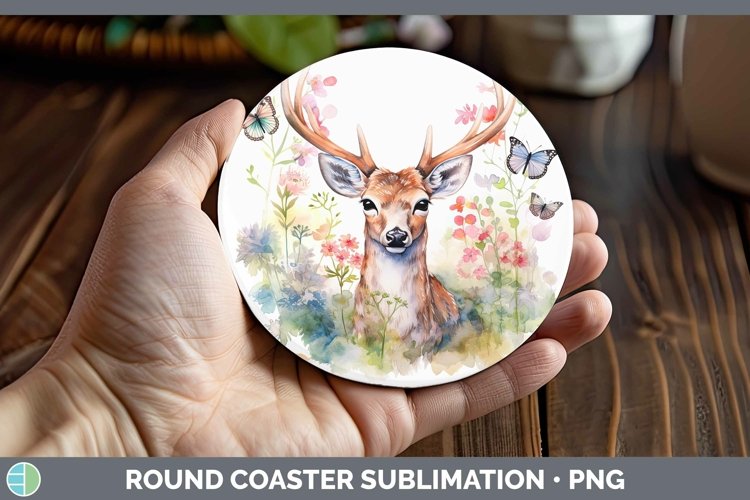 Watercolor Deer Round Coaster | Sublimation Coaster Designs