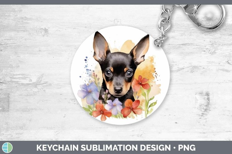 Watercolor Dog Miniature Pinscher Keychain Sublimation Keyri
