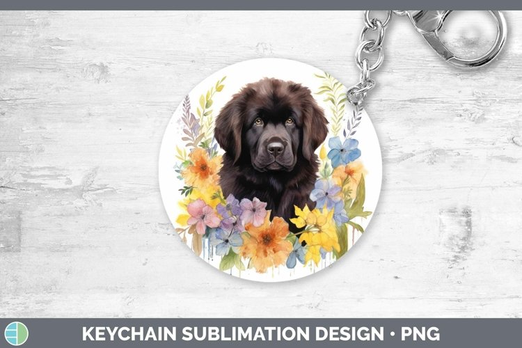 Watercolor Dog Newfoundland Keychain Sublimation Keyring Des