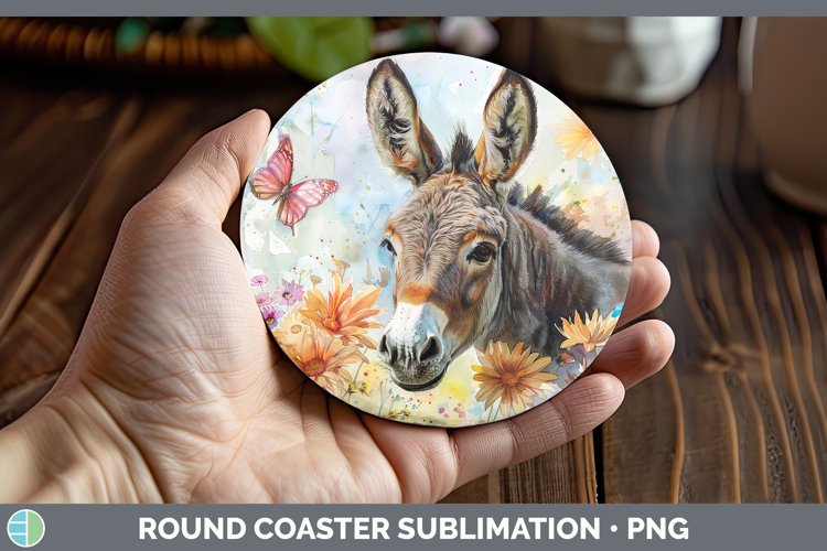Watercolor Donkey Round Coaster Sublimation Coaster Designs