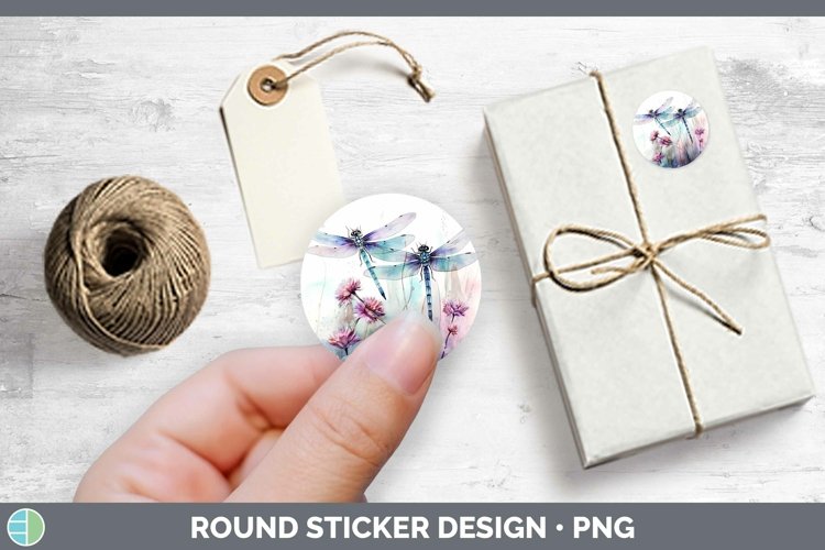 Watercolor Dragonfly Stickers | Round Labels Designs